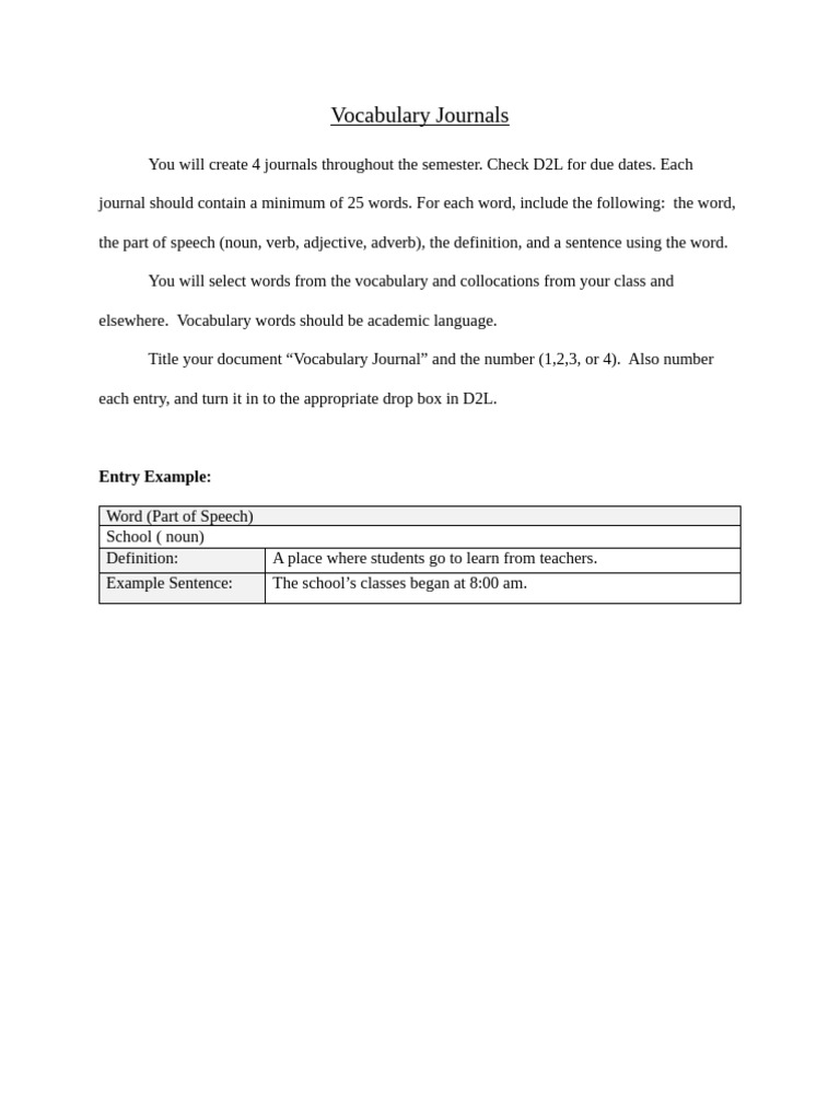 Vocabulary Journal Description | PDF