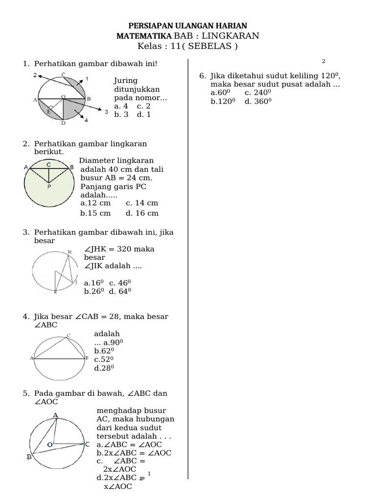 Soal Latihan Lingkaran Kelas 11 | PDF