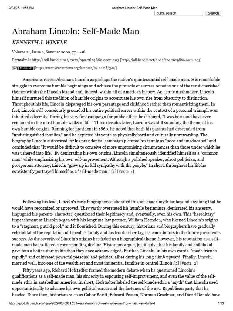 Lincoln: The Myth of the Self-Made Man | PDF | Abraham Lincoln ...