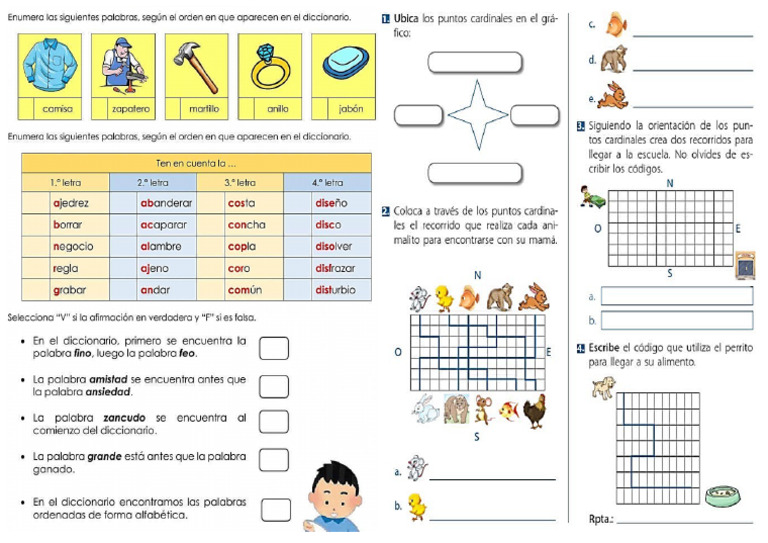 Puntos Cardinales Ejercicios y Diccionario | PDF