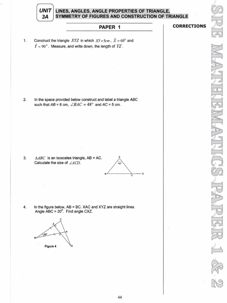 Unit 3A (Lines, Angles, Angle Properties of Triangle, Symmetry of ...