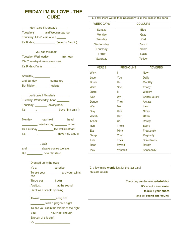 Feel Good Fridays Learning English With Friday Im in Love 157282 | PDF ...