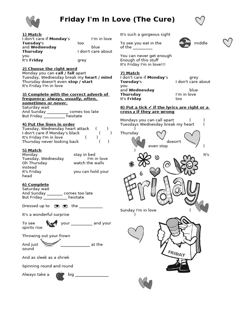 Friday Im in Love the Cure Activities With Music Songs Nursery Rhymes ...