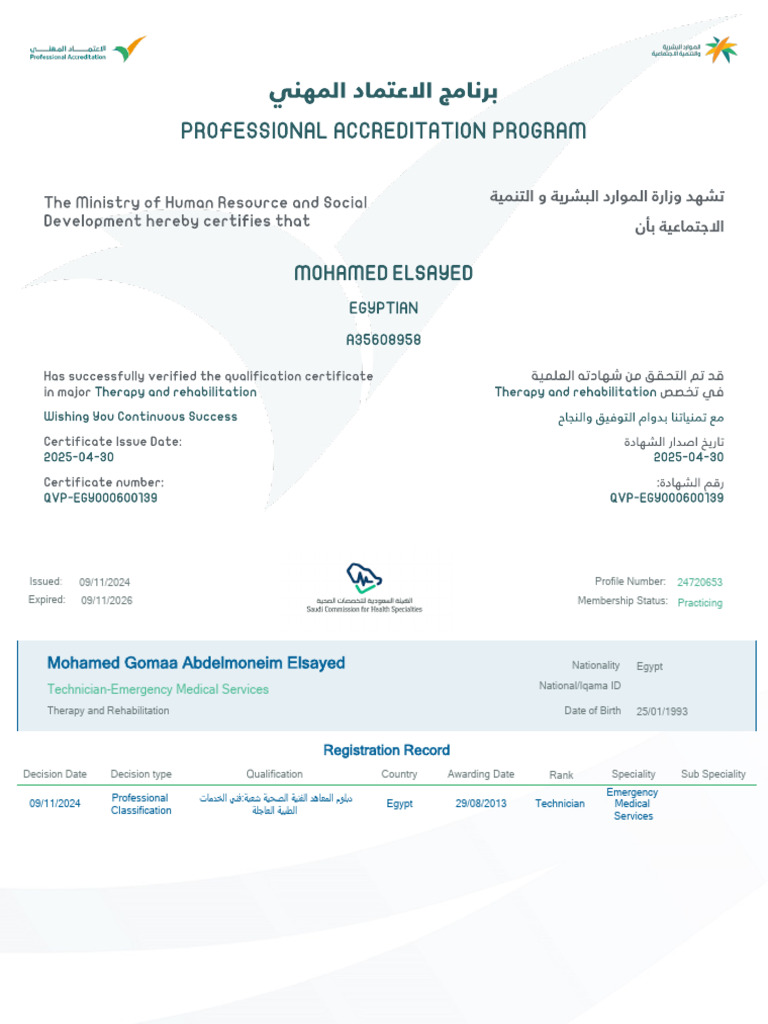 Certificate-Mohamed Gomaa | PDF | Emergency Medical Technician | Intensive Care Medicine