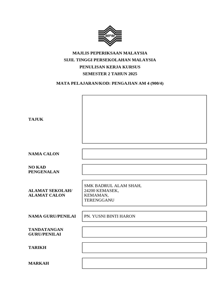 Template Kerja Kursus Pengajian Am | PDF