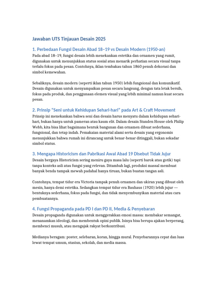 Jawaban UTS Tinjauan Desain 2025 | PDF