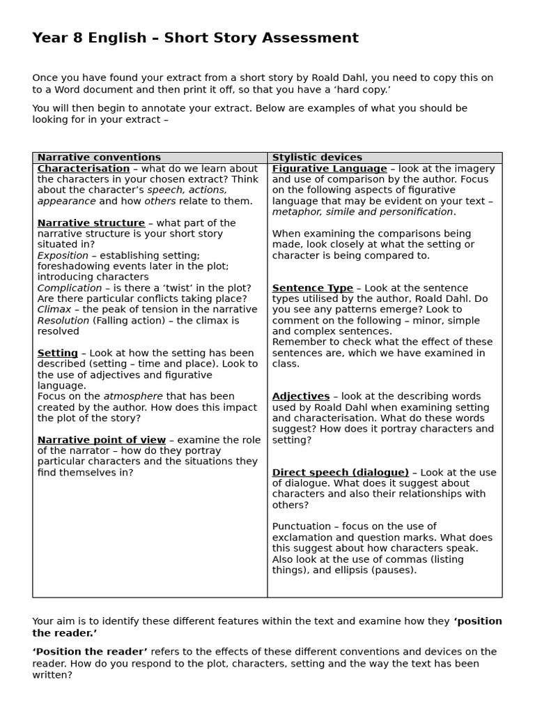 Year 8 - Short Story Assessment - Annotations Explanation | PDF | Human Communication | Linguistics