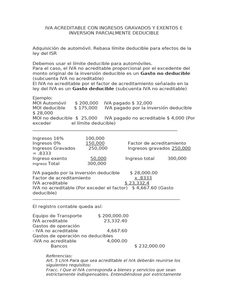 IVA Acreditable y Deducciones Automóviles | PDF | Impuesto al valor ...