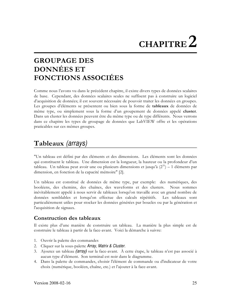 LABVIEW - Guide Utilisation - Chap2 | PDF | Tableau (structure de ...