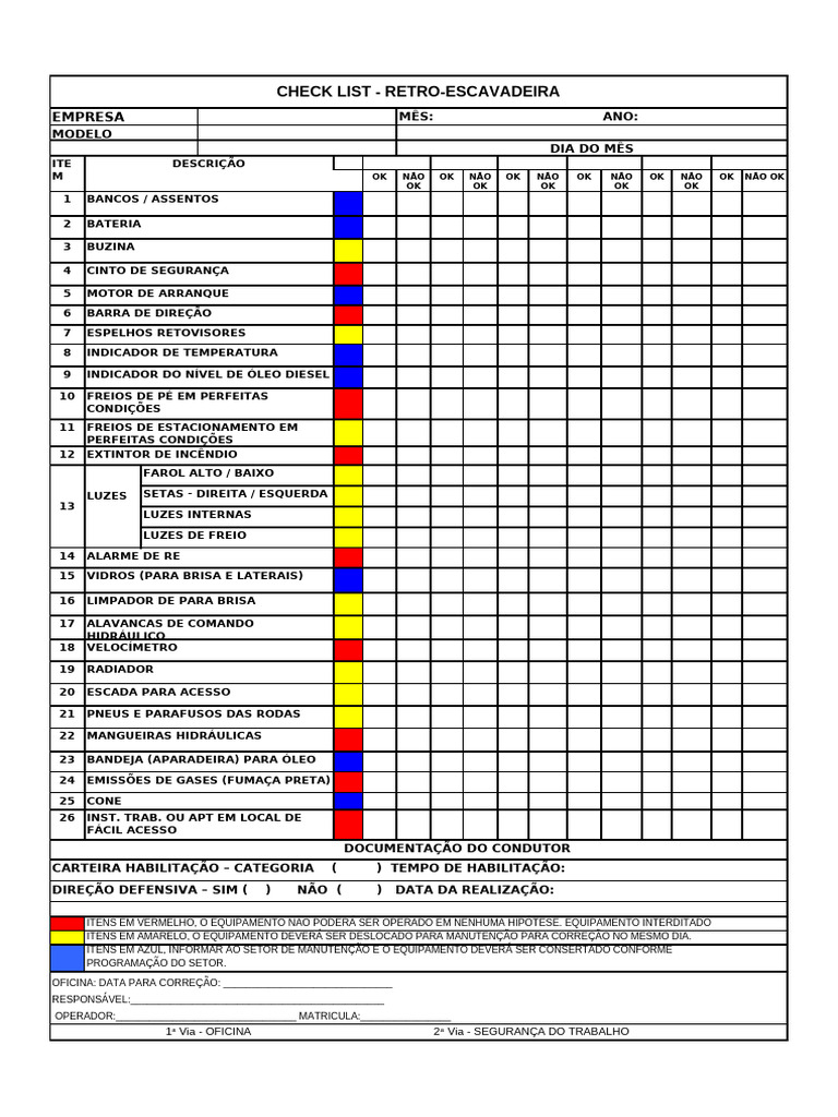 Check - List Retro - Escavadeira | PDF