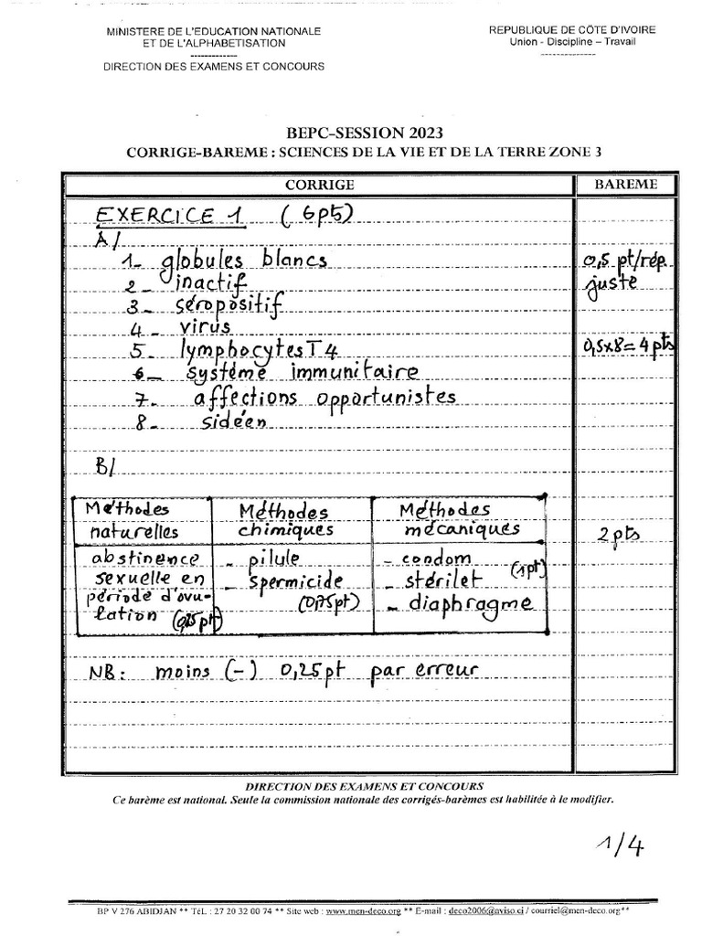 Bepc Z3 SVT 2023corrigé | PDF