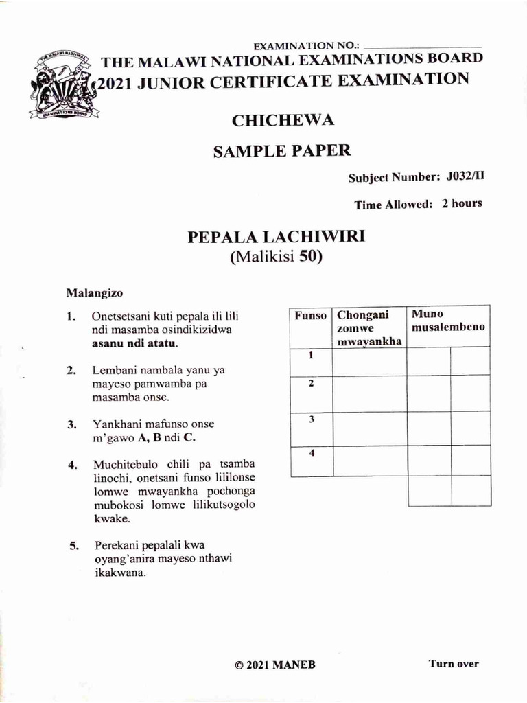 JC Chichewa Paper II Sample | PDF