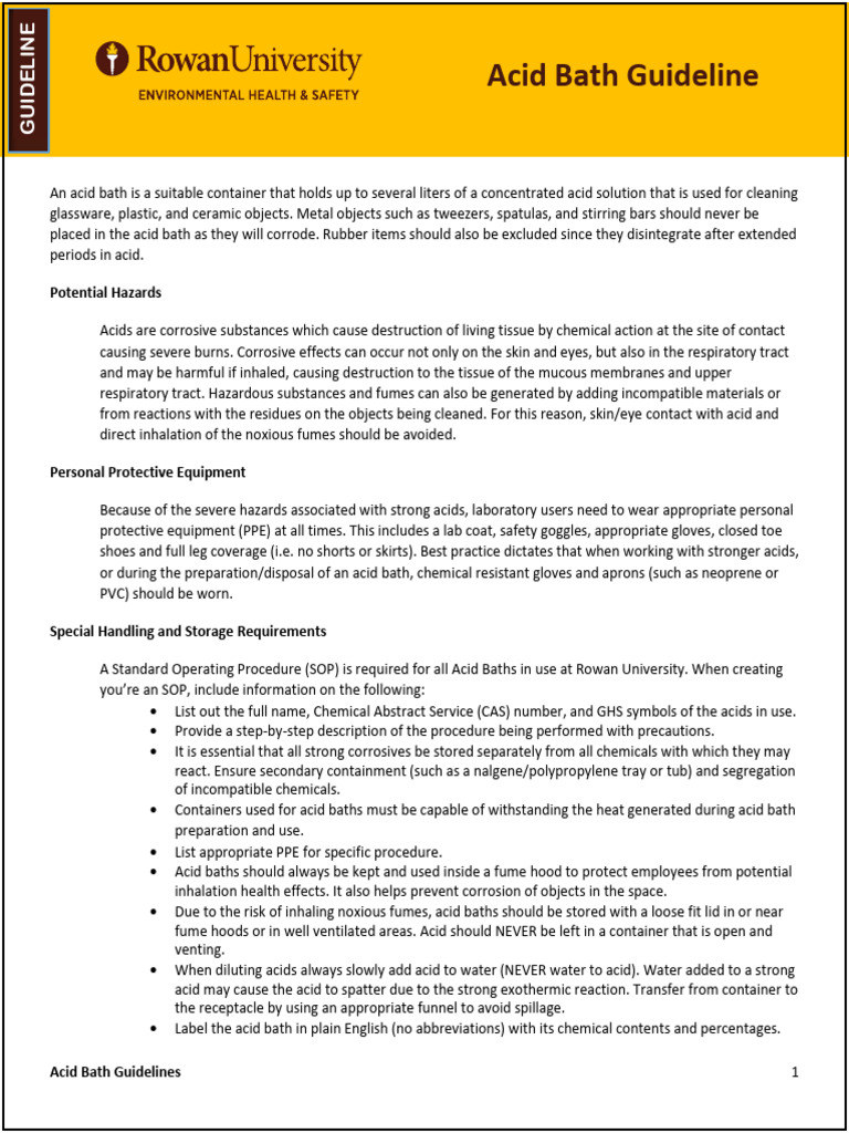 Acid Bath Safety and Handling Guidelines | PDF | Personal Protective ...