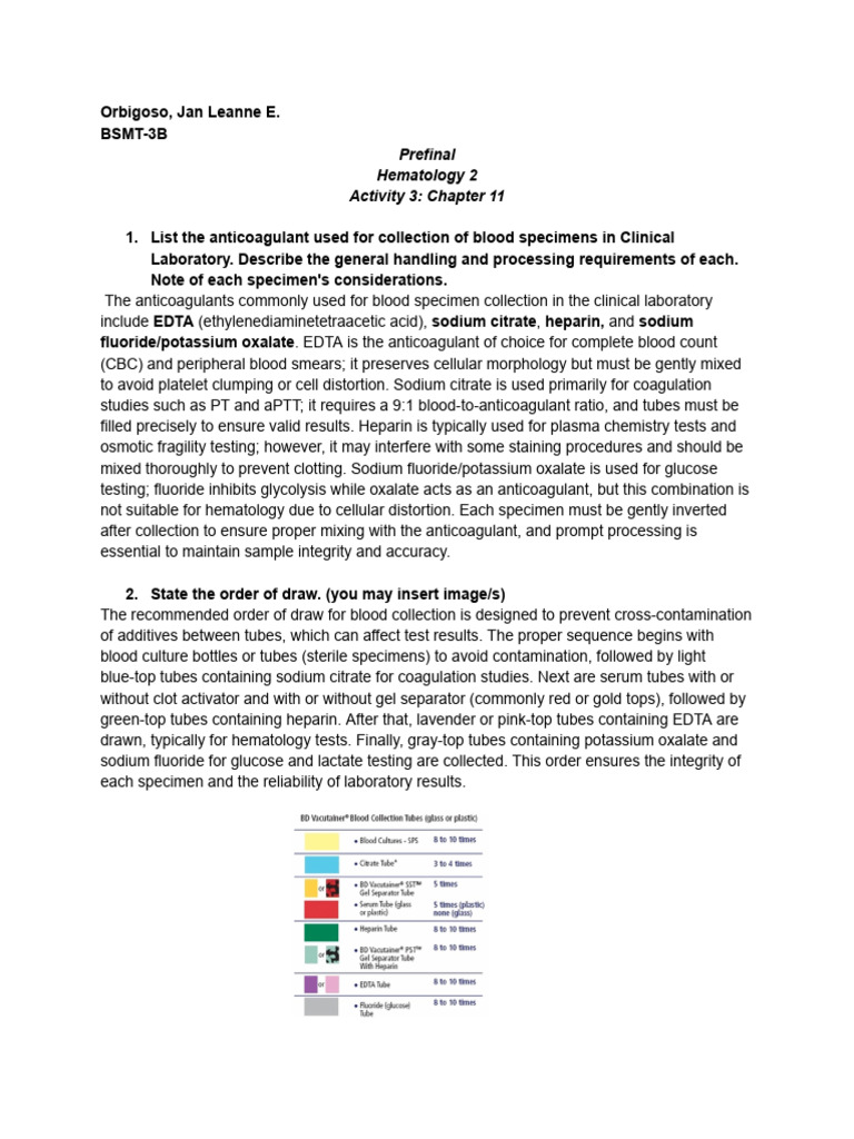 Blood Specimen Collection and Analysis Guide | PDF | Blood | Vertebrates