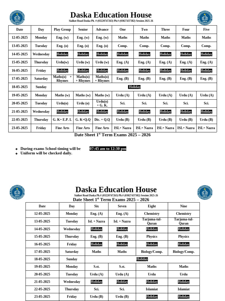 First Term Date Sheet 12th May 2025 | PDF