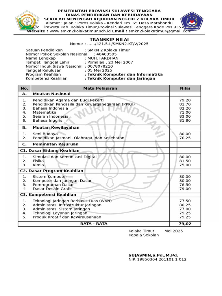 Traskrip Nilai Nilai TKJ | PDF