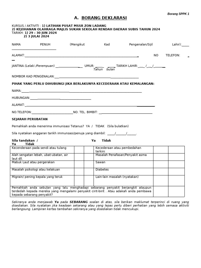 Borang Deklarasi MSSR 2024 | PDF