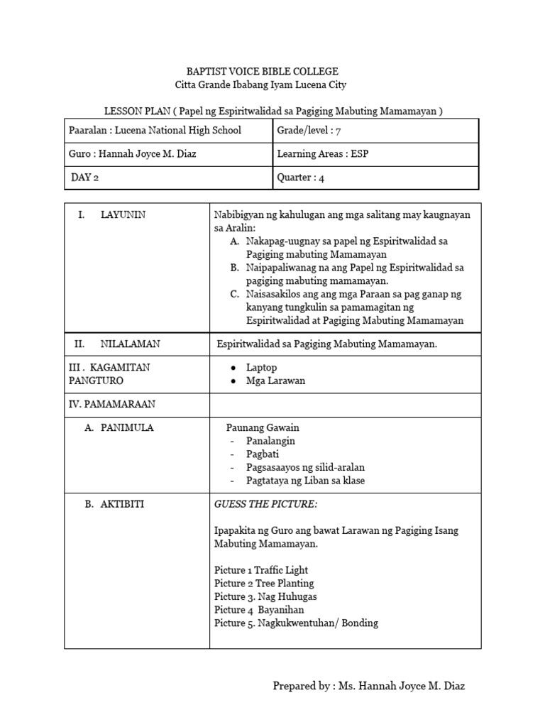 Lesson Plan (Esp) | PDF