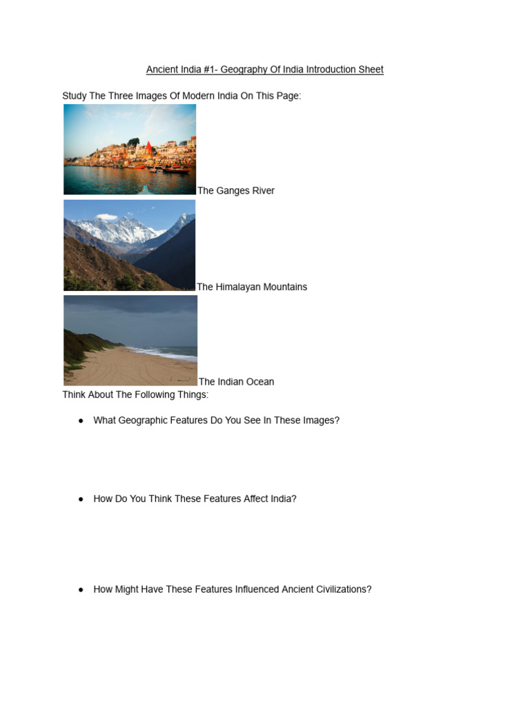 Ancient India Introduction Sheet | PDF