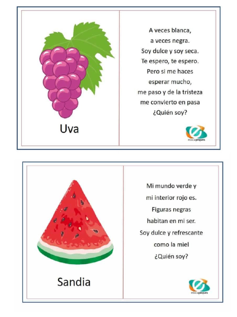 Adivinanzas de Frutas y Vegetales | PDF