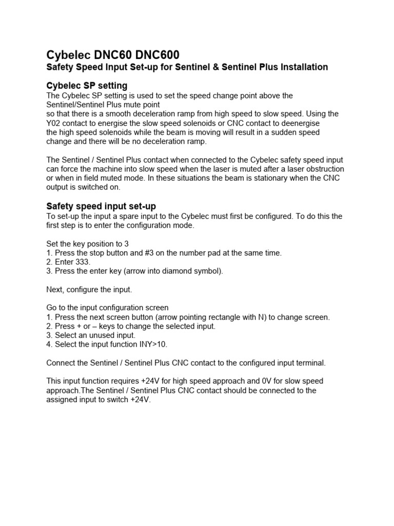 3 - Cybelec DNC 60 & 600 Safety Speed Input For Sentinel | PDF