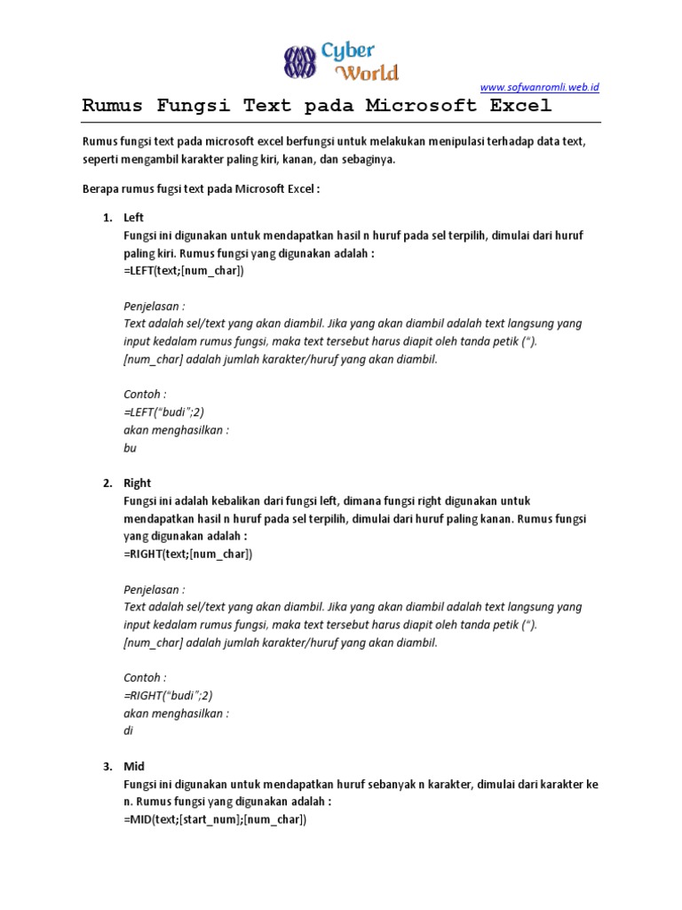 Rumus Fungsi Text Pada Microsoft Excel | PDF