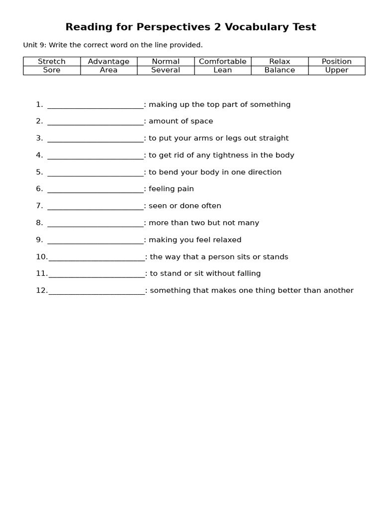 Reading For Perspectives 2 Vocabulary Test 2 | PDF