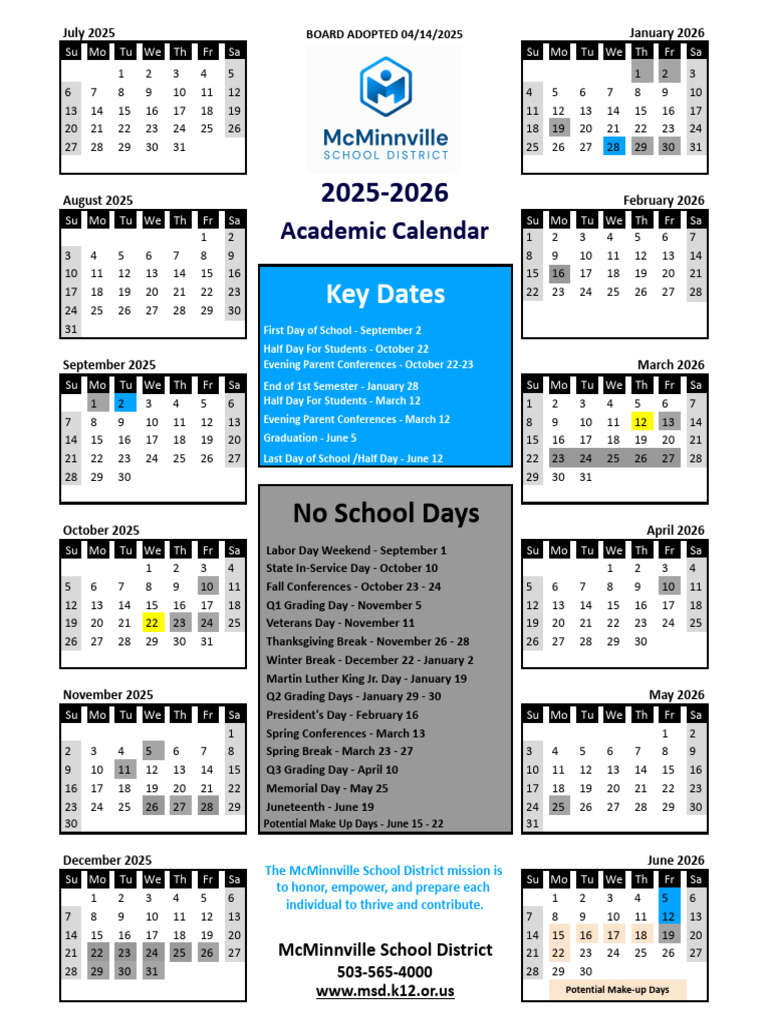 McMinnville School Calendar 2025-26 | PDF | Educational Stages | Higher ...