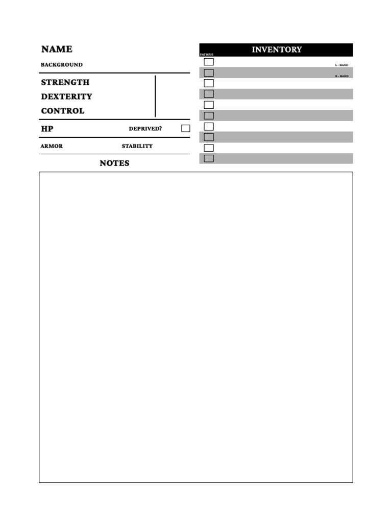Liminal Horror Character - Sheet Fillable | PDF