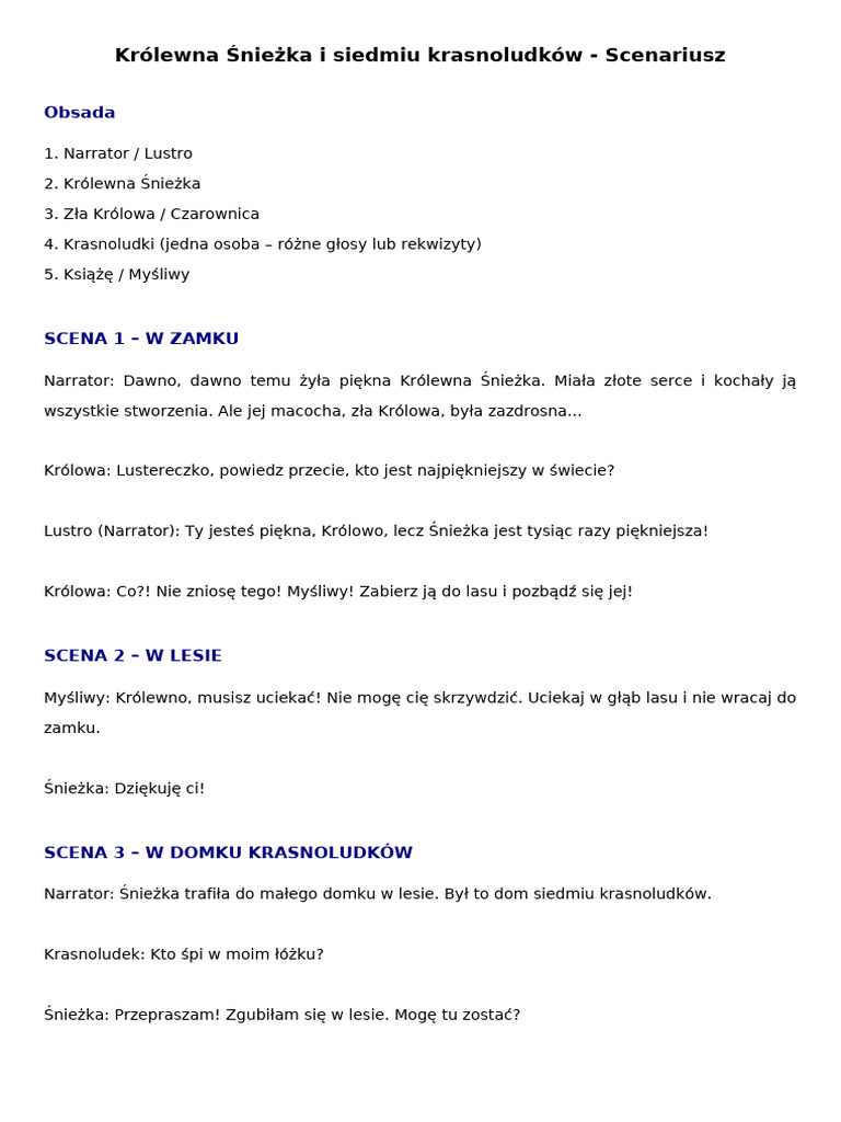 Krolewna Sniezka Scenariusz | PDF