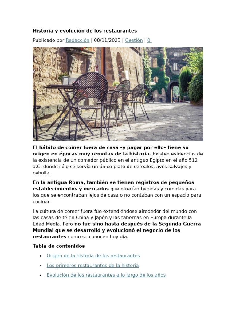 Historia Restaurantes Origen | PDF | Restaurantes | Comida rápida