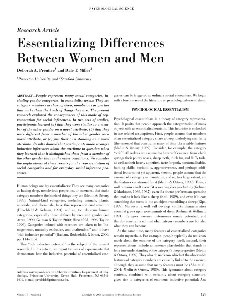Essentializing Differences Between Women and Men | PDF | Essentialism | Gender