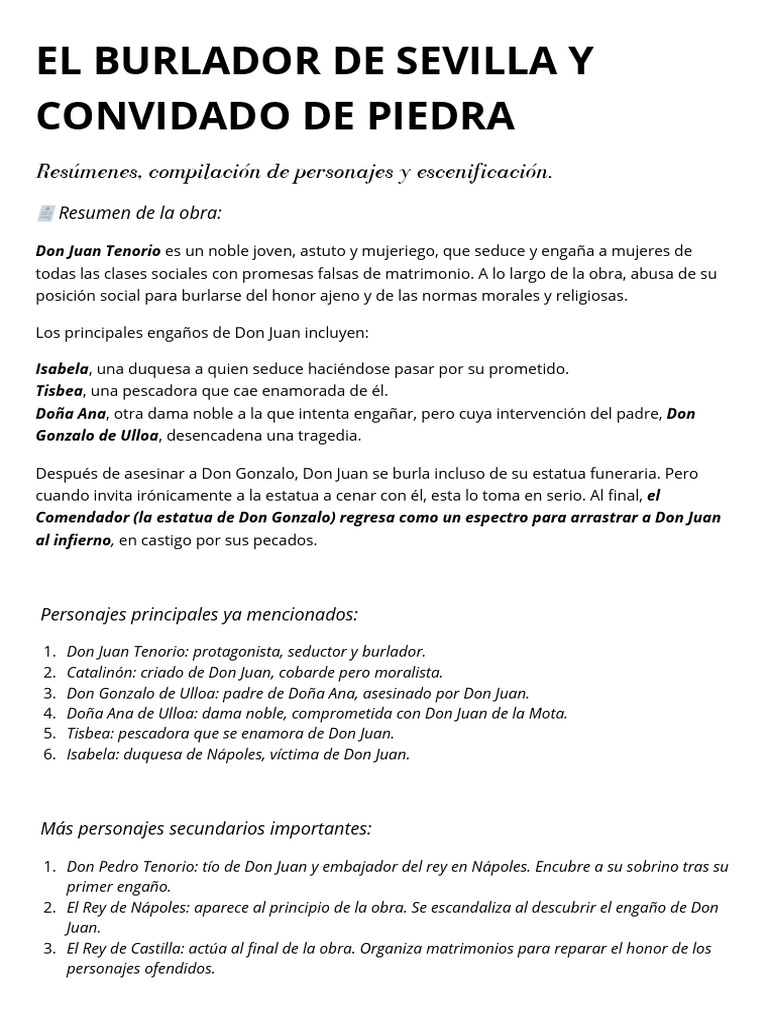 El Burlador de Sevilla y Convidado de Piedra | PDF