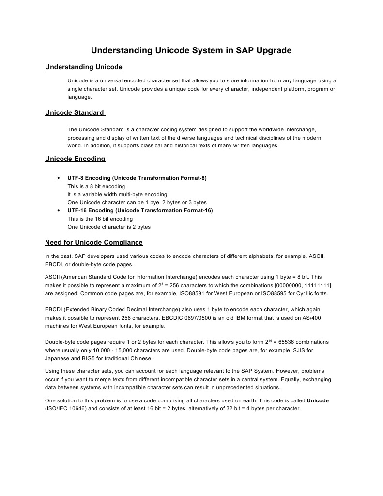 Understanding Unicode System in SAP Upgrade | PDF | Character Encoding ... Understanding Unicode System in SAP Upgrade | PDF | Character Encoding ...