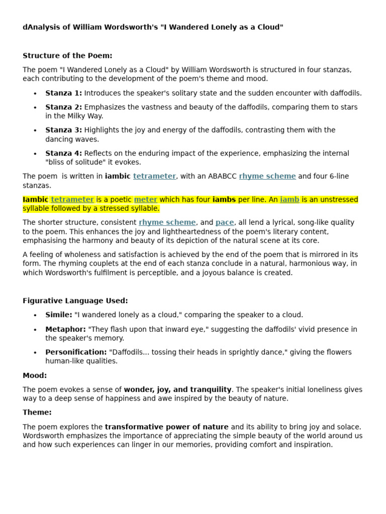 Analysis of William Wordsworth - Sample Answer | PDF | Poetry | Poetics