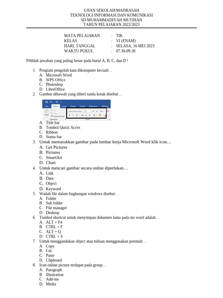 SOAL USEK TIK KELAS 6 SD | PDF