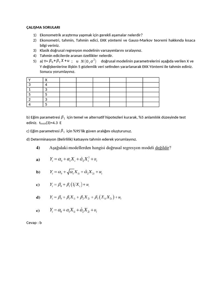 Ekometri 1 Calisma Sorulari | PDF