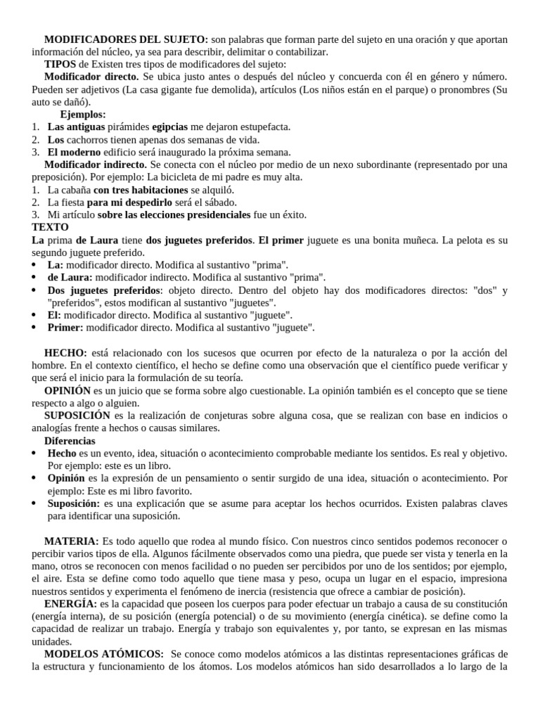 Ejemplos de Modificadores Directos e Indirectos | PDF | Sistema de ...