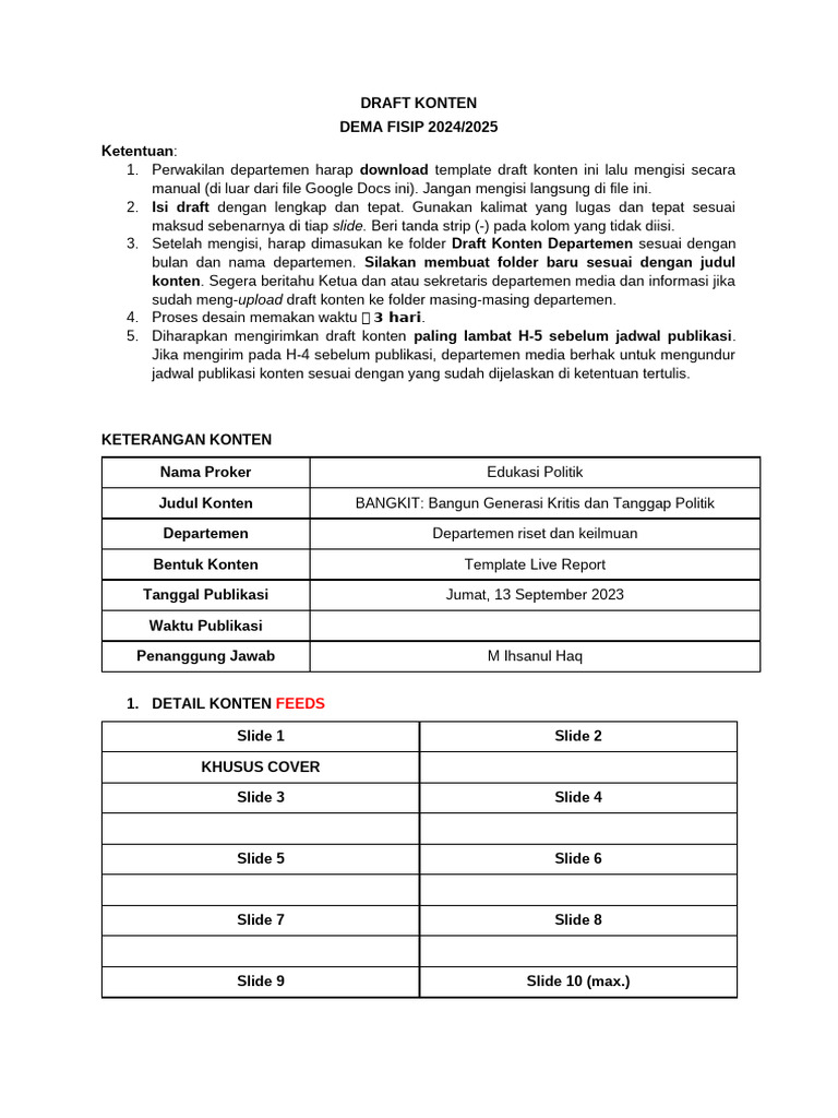 Draft Konten Bangkit Template Live Report | PDF