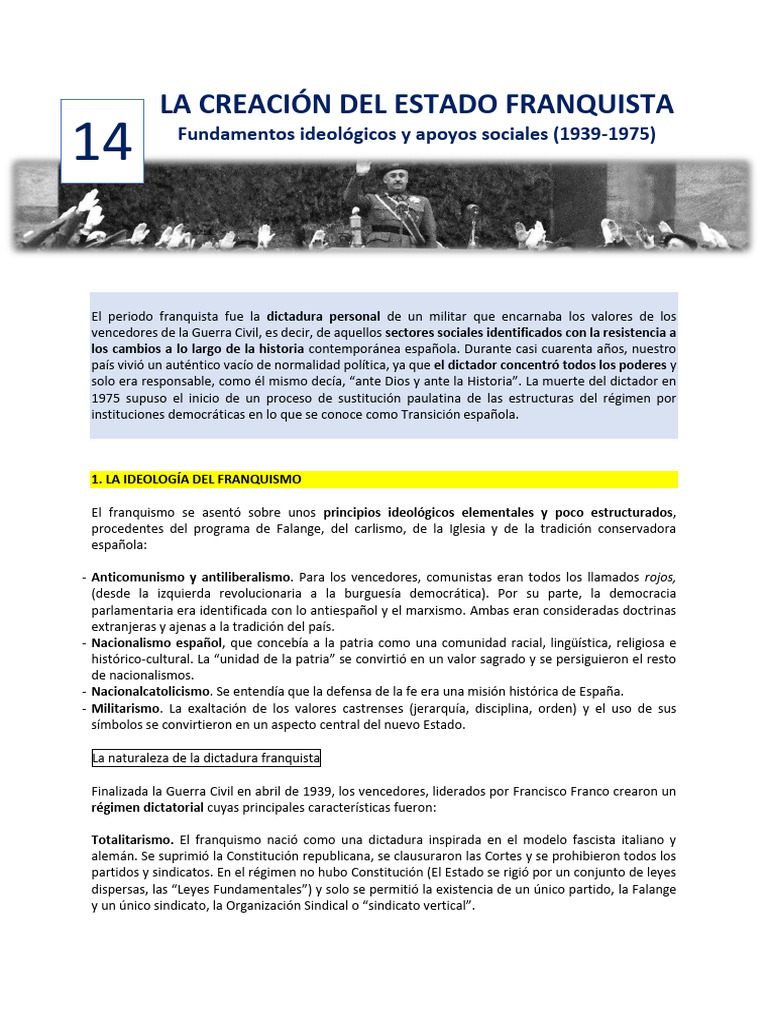 La Creacion Del Estado Franquista. Fundamentos Ideologicos y Apoyos Sociales | PDF | España ...