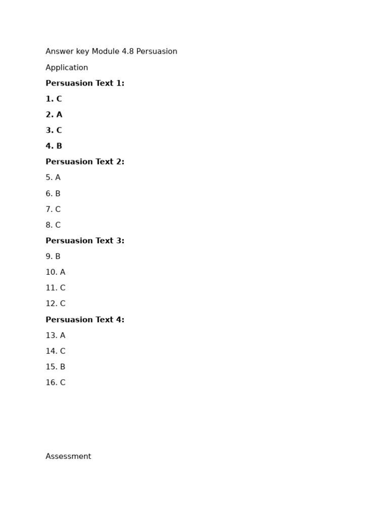 Answer Key Module 4.8 Persuasion | PDF | Curriculum | Education Theory