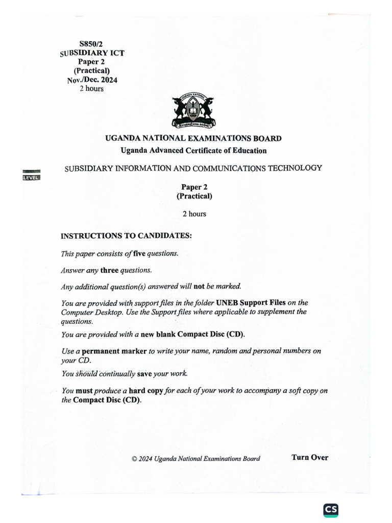 Sub-Ict Paper 2 Uneb 2024 | PDF