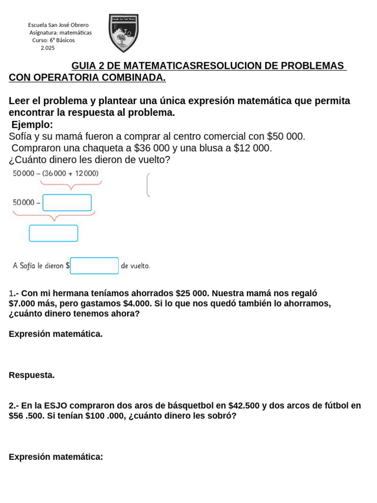 Guia 2 Ejercicios Combinados EN RESOLUCION DE PROBLEMAS | PDF