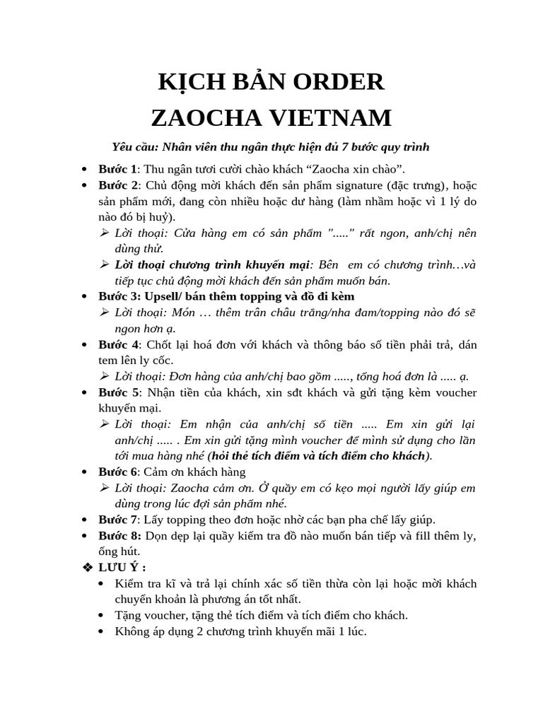 10. Zaocha - KỊCH BẢN ORDER ZAOCHA VIETNAM | PDF
