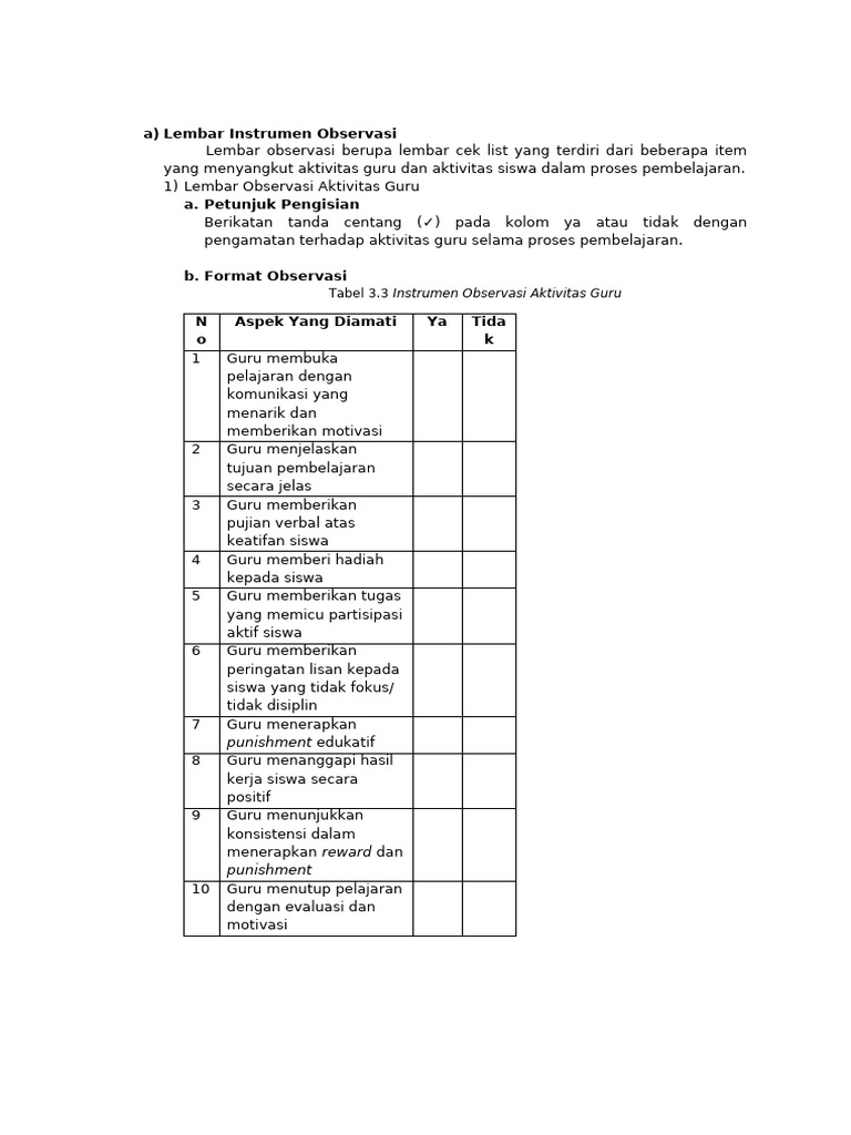 Lembar Instrumen Observasi | PDF