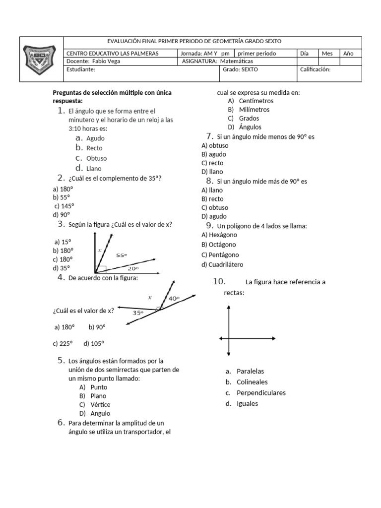 Preguntas de Geometría para Sexto Grado | PDF | Ángulo | Politopos