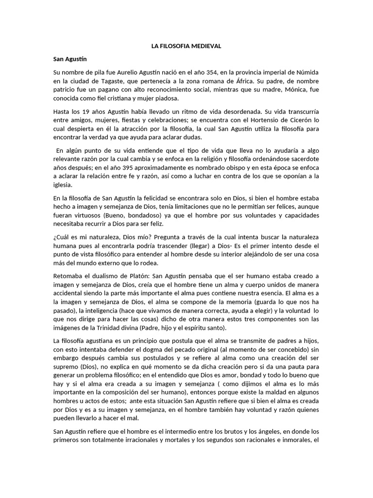 LA FILOSOFIA MEDIEVAL Santo Tomas y SAN aGUSTÍN | PDF | Tomás de Aquino | Agustín De Hipopótamo