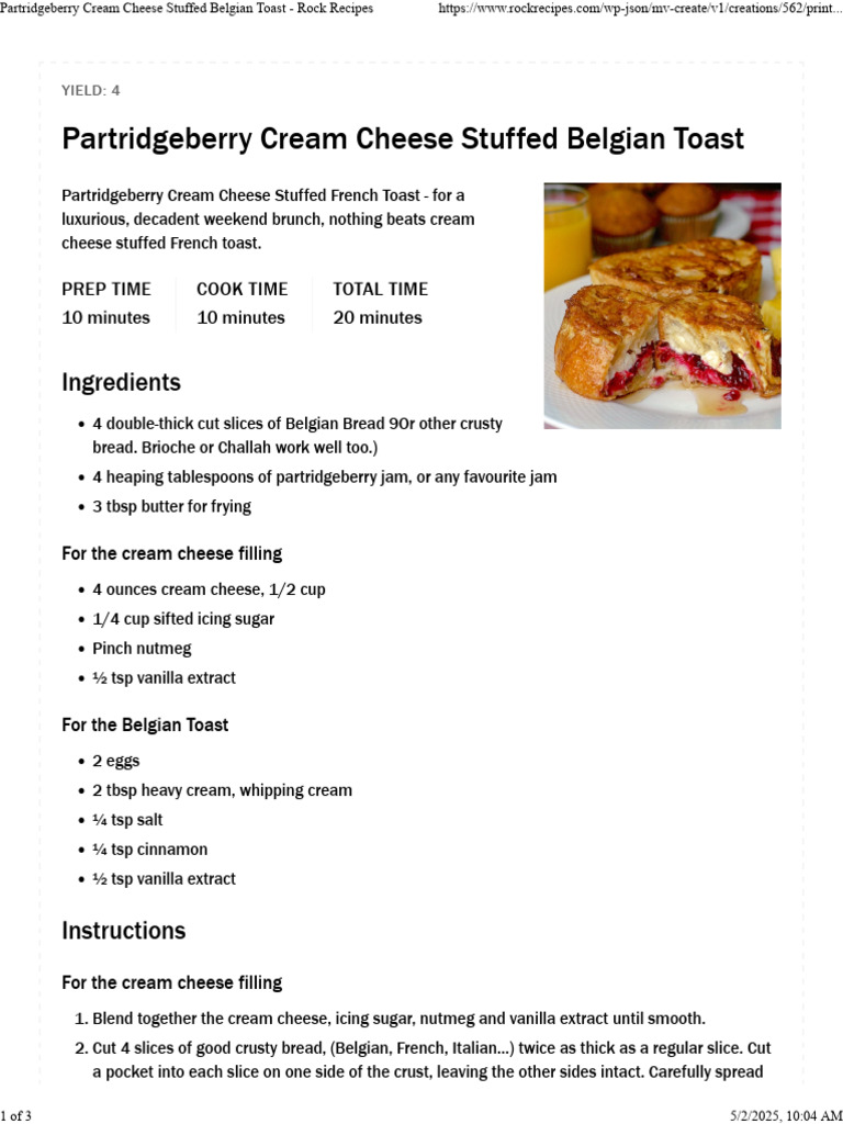Partridgeberry Cream Cheese Stuffed Belgian Toast - Rock Recipes | PDF ...