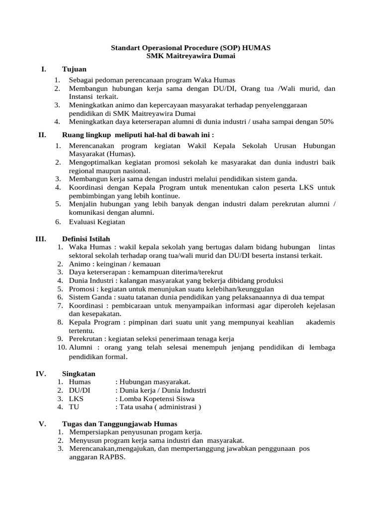 Standart Operasional Procedure | PDF