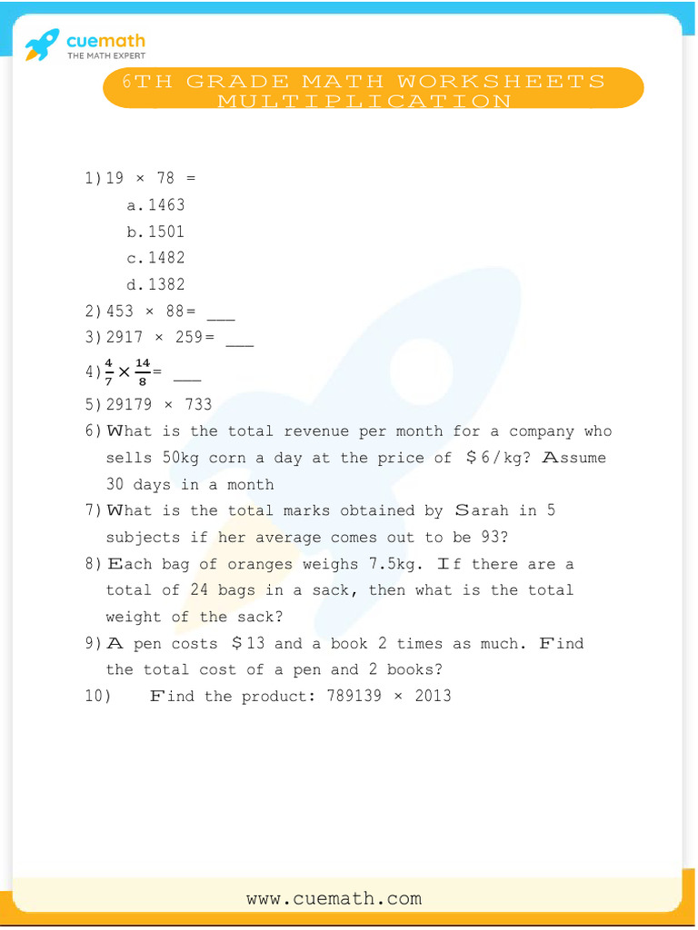 Multiplication Worksheets 6th Grade Worksheet 3 2 | PDF